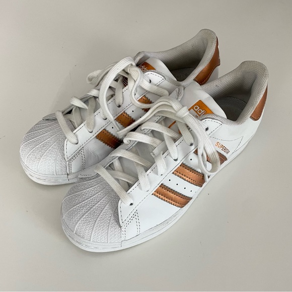 adidas | Shoes | Adidas Leather Superstar White And Copper Sneakers ...